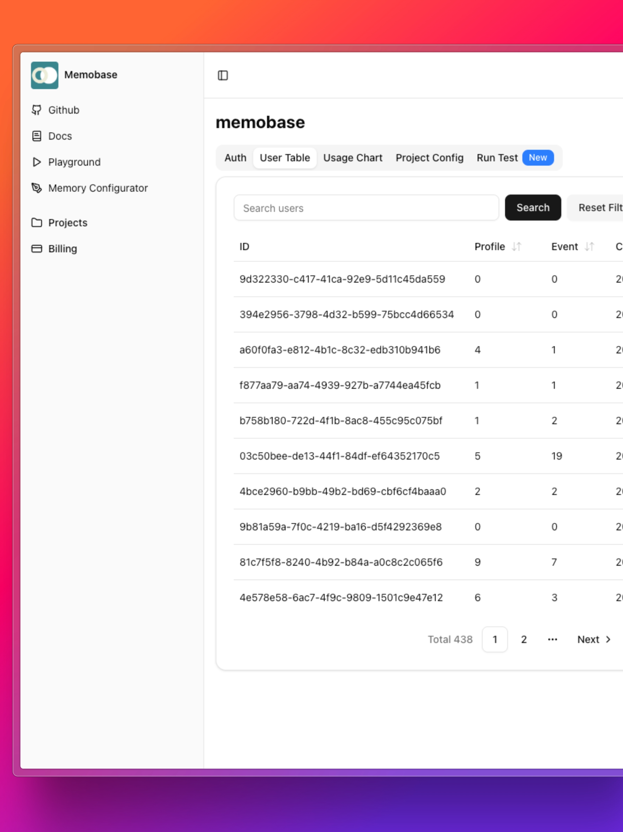 Memobase - Playground
